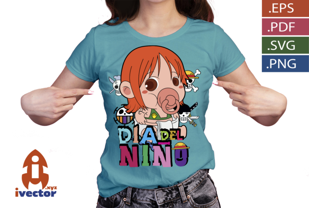 DIA DEL NIÑO ONE PIECE NAMI BEBÉ VECTOR EDITABLE - Ivector Plantillas