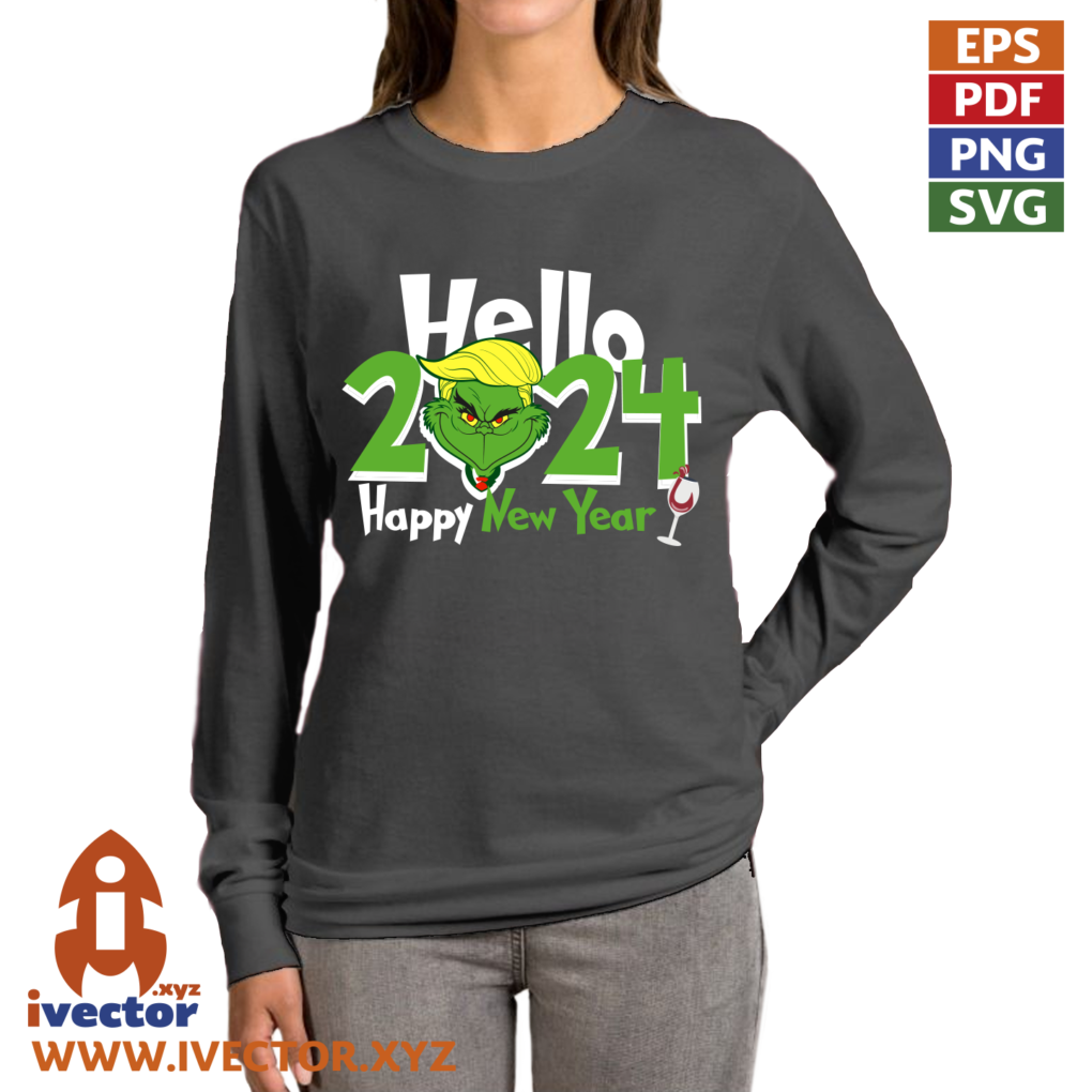 HELLO 2024 HAPPY NEW YEAR GRINCH VECTOR EDITABLE - Ivector