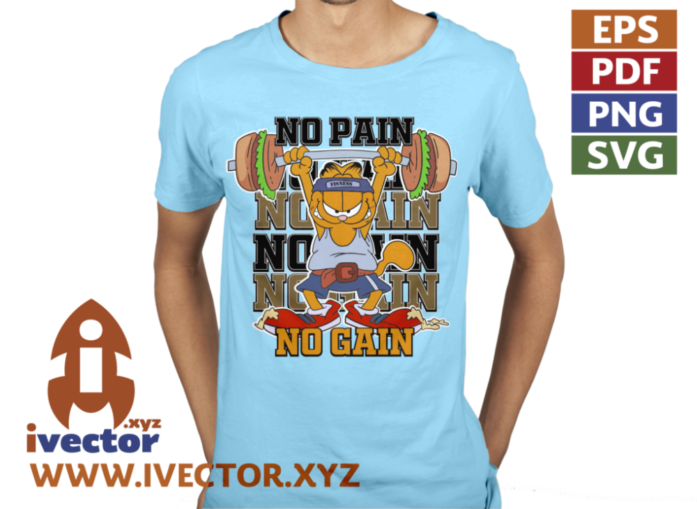 GARFIELD NO PAIN NO GAIN GYM VECTOR - Ivector Plantillas